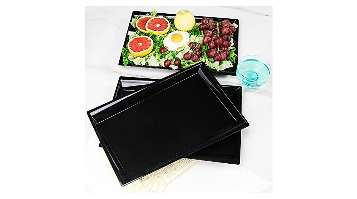Supernal Black Plastic Serving Trays 12-Pack | 15x10 Heavy Duty