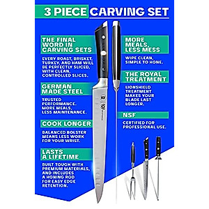 Dalstrong Carving Knife & Meat Fork Set - Gladiator Series Elite - 8" Honing Rod - Forged HC German Steel - 9 inch Carving Knife & Sheath - Hollow Ground Carving Set - Matching Fork - NSF Certified