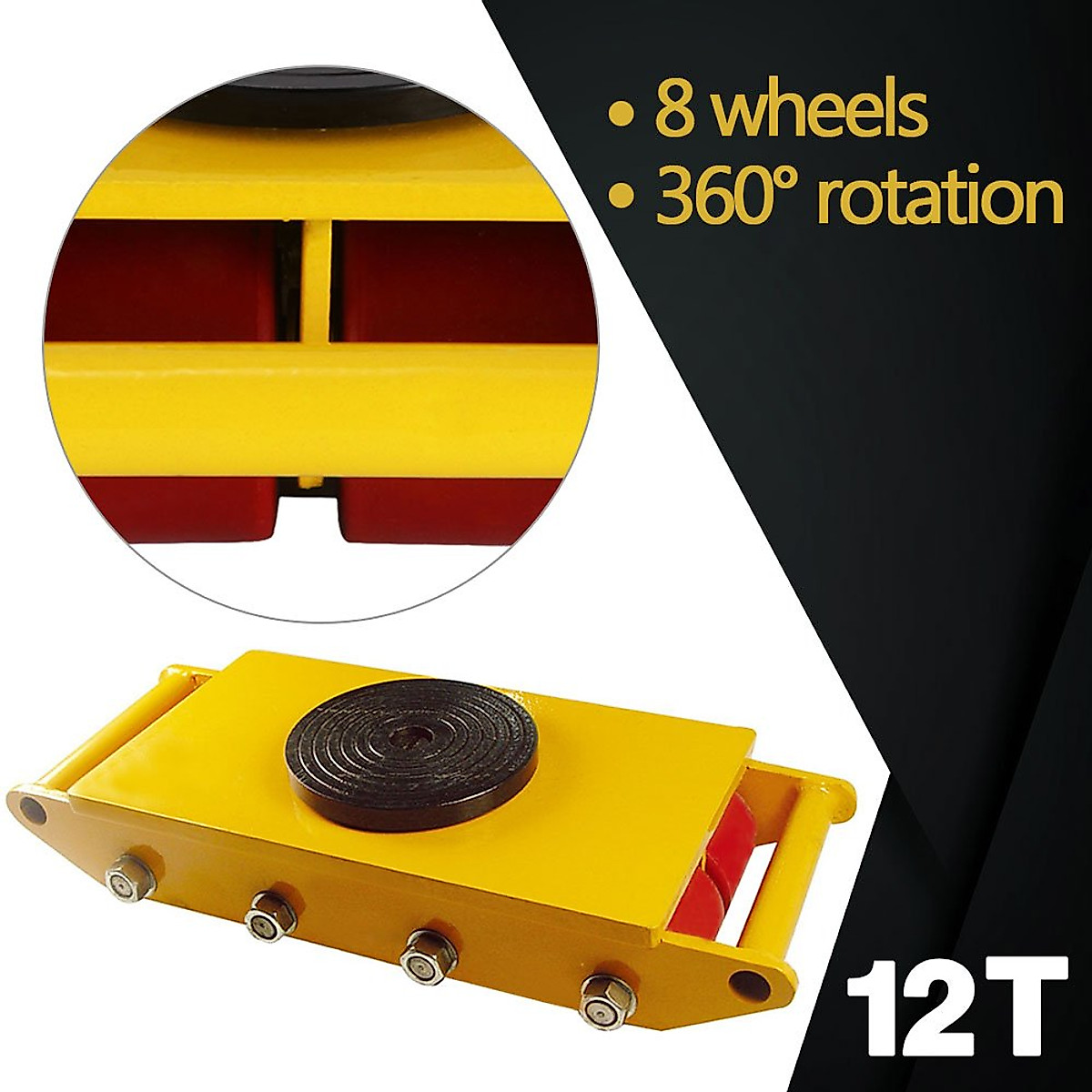 Machinery Mover, Industrial Machinery Mover 26000lb 12T Machinery Skate Polyurethane Steel Rollers Cap with 8 Rollers 360°Rotation (12T)