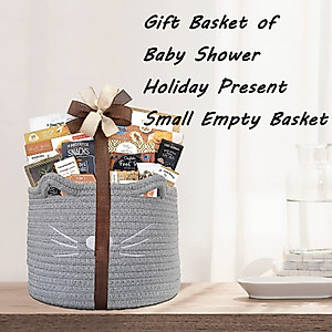 Small Woven Basket,Rope Storage Basket with Handle,Cute Cotton Basket for Nursery,Cat Dog Toy Storage Organizer Basket,Storage Bins for Toy Organizer