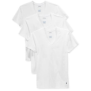 POLO Ralph Lauren Men's Classic Fit Cotton V-Neck Tee, White/Cruise Navy, XX-Large