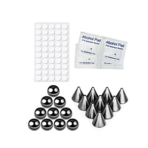 COLORFUL BLING Fake Eyebrow Nose Lip Ring Labret Studs Stainless Steel Replacement Balls Spike with 20pcs Sticker Non-Piercing Body Jewelry Fake Skin Sticker Piercing-3mm black