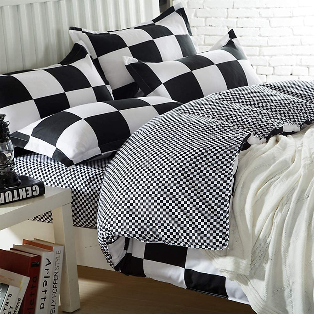 NOKOLULU Farmhouse Buffalo Check Gingham Simple Geometric Square Pattern Bedding Set Modern and Fashionable Plaid Anti Allergy Duvet Cover with Sham Set for Home (Grid, Twin(68"×90"))