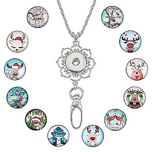 SUNNYCLUE 1 Box 12 Styles Christmas Lanyard Reindeer Snap Button Lanyards ID Badge Holder Breakaway Keychain Lanyard Set Office Stainless Steel Necklace Chain Cartoon Lanyard for ID Badges Men Women