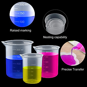 Coopay 12 PCS Plastic Beakers Plastic Graduated Cups Clear Multipurpose Measuring Cups Epoxy Mixing Cups, Liquid Container Beakers in 50ml/100ml/200ml/300ml/500ml/1000ml for Resin, Epoxy, Mixing Paint