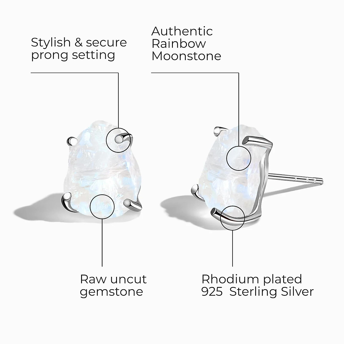 Moon Magic - Authentic Moonstone Earrings - Raw Crystal/Real 925 Sterling Silver Rainbow Moonstone Earrings for Women/Genuine Moonstone Jewelry by Moon Magic