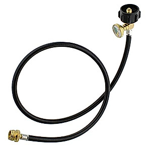 BISupply 4ft Propane Tank Gauge - Propane Hose Adapter 1lb to 20lb Fitting - Color Indicating Propane Gas Gauge