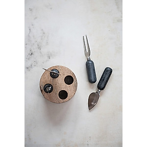 Creative Co-Op Stainless Steel Cheese Servers with Mango Wood Stand Cutlery, Set of 4, Grey & Natural