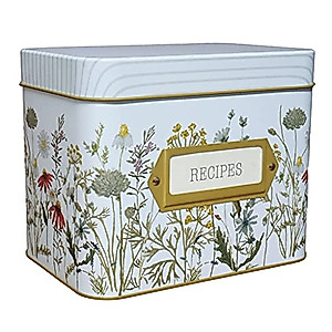 SENSORY4U Tin Recipe Box - Includes 100 4X6 Cards, 12 Dividers - Beautiful Decorative Tin Box Gift Set (Wild Flower)