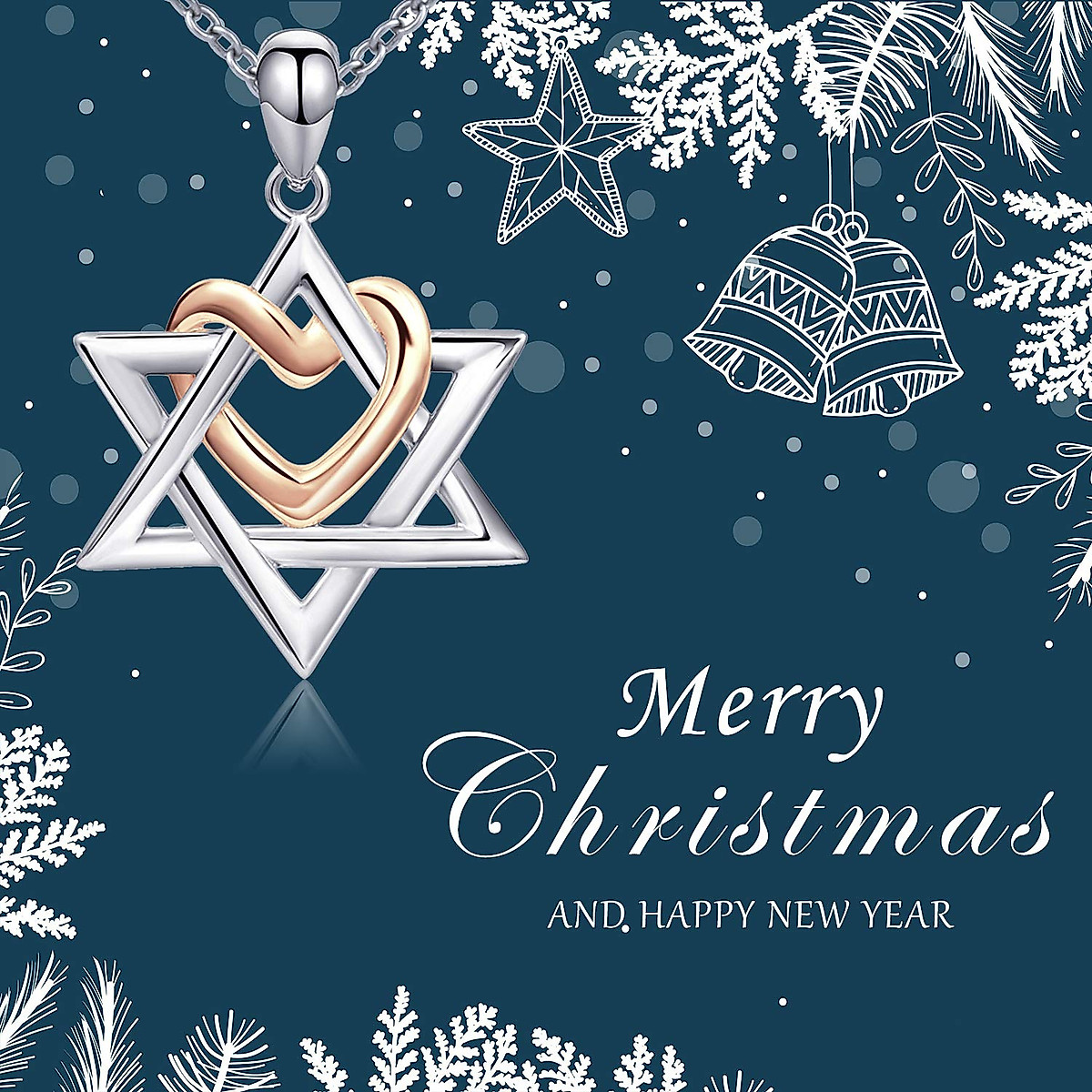 APOTIE Silver Star of David pendant with Rose Gold Heart Necklace Mother Day Jewelry Gift for Mom Women (Rose Gold Heart Star of David Necklace)