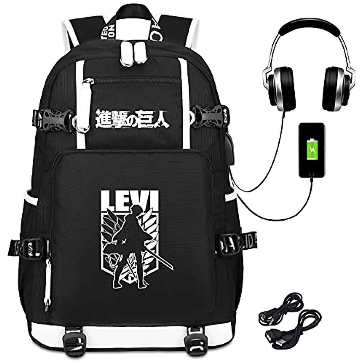 Roffatide Anime Attack on Titan Levi Wings of Freedom Ackerman Laptop Backpack with USB Charging Port & Headphone Port