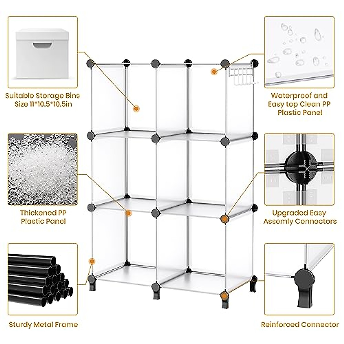 ROJASOP 6 Cube Storage Organizer, DIY Stackable Cube Storage Shelf Bookshelf Plastic Cubby Shelving Closet Organizers and Storage, Cube Organizer Shelf for Bedroom, Living Room, Home Office, Clear