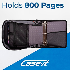 Case-it The King Sized Zip Tab Zipper Binder - 4 Inch D-Rings - 5 Subject File Folder - Multiple Pockets - 800 Sheet Capacity - Comes with Shoulder Strap - Jet Black D-186