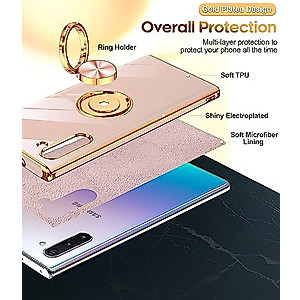 LeYi for Note 10 Case- 360° Rotatable Ring Holder Magnetic Kickstand, Plating Rose Gold Edge Protective Case [ Not Applicable Note 10 Plus], Pink
