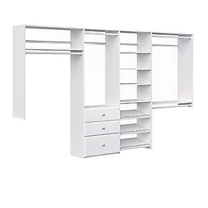 Dual Tower Closet Storage Wall Mounted Wardrobe Organizer Kit System with Shelves and Drawers for Bedroom in White with Hardware Wood Closet, Storage & Organization