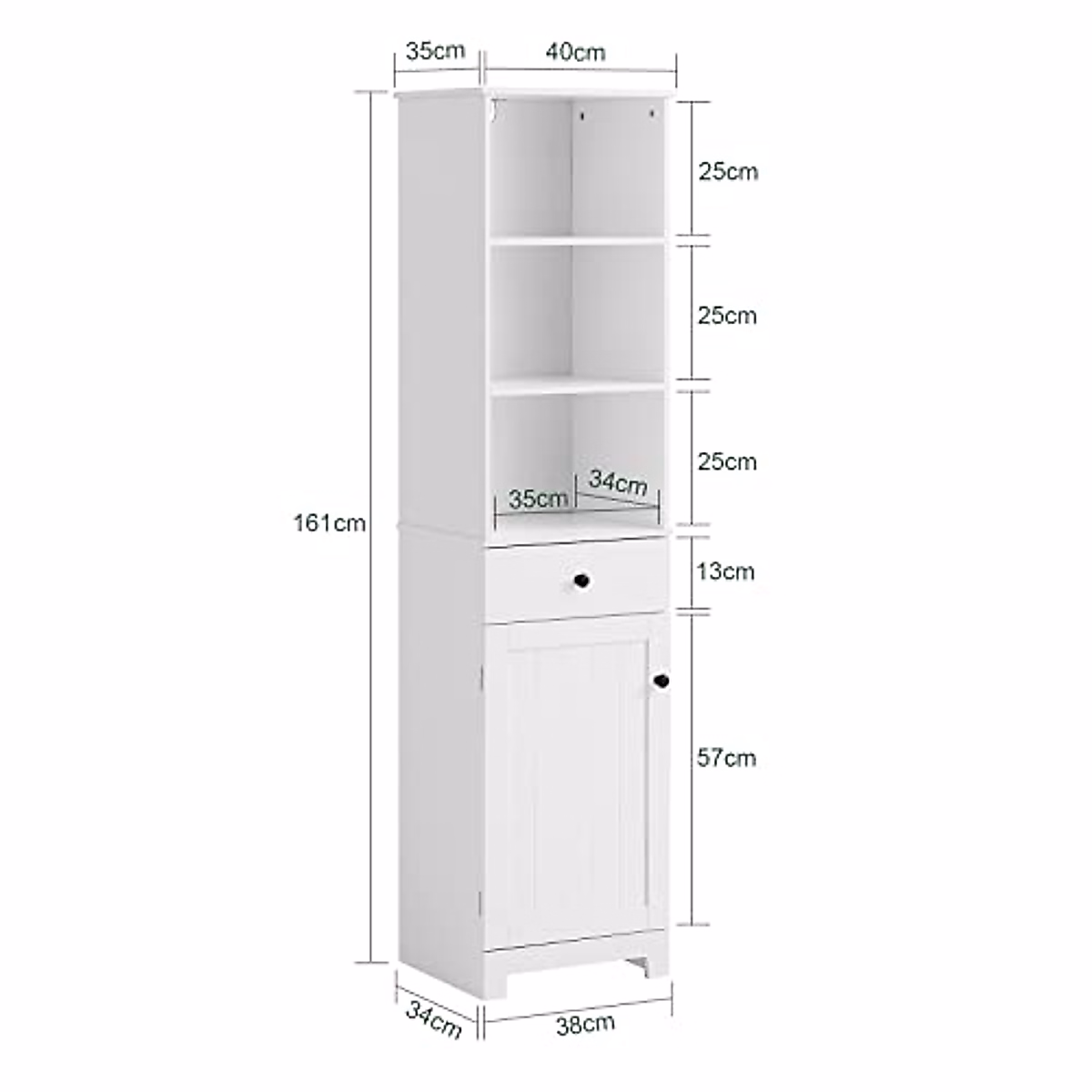 SoBuy Floor Standing Tall Bathroom Storage Cabinet with Shelves and Drawers, Linen Tower Bath Cabinet, Anti-Tipping Multifunctional Corner Unit, White BZR17-W