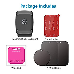 WixGear Magnetic Phone Car Mount, Universal Stick On Dashboard Magnetic Car Mount Holder, for Cell Phones and Mini Tablets with Fast Swift-snap Technology, (Rectangle Stronger Design)