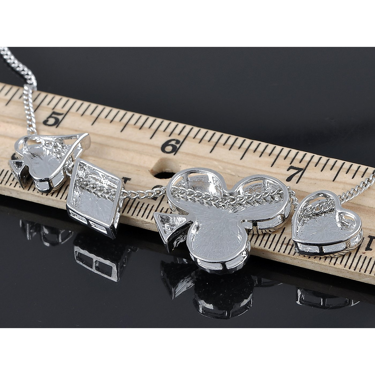 Alilang Vegas 4 Suits Gamblers Luck Lucky Casino Crystal Rhinestones Moveable Pendant Necklace, Sliver