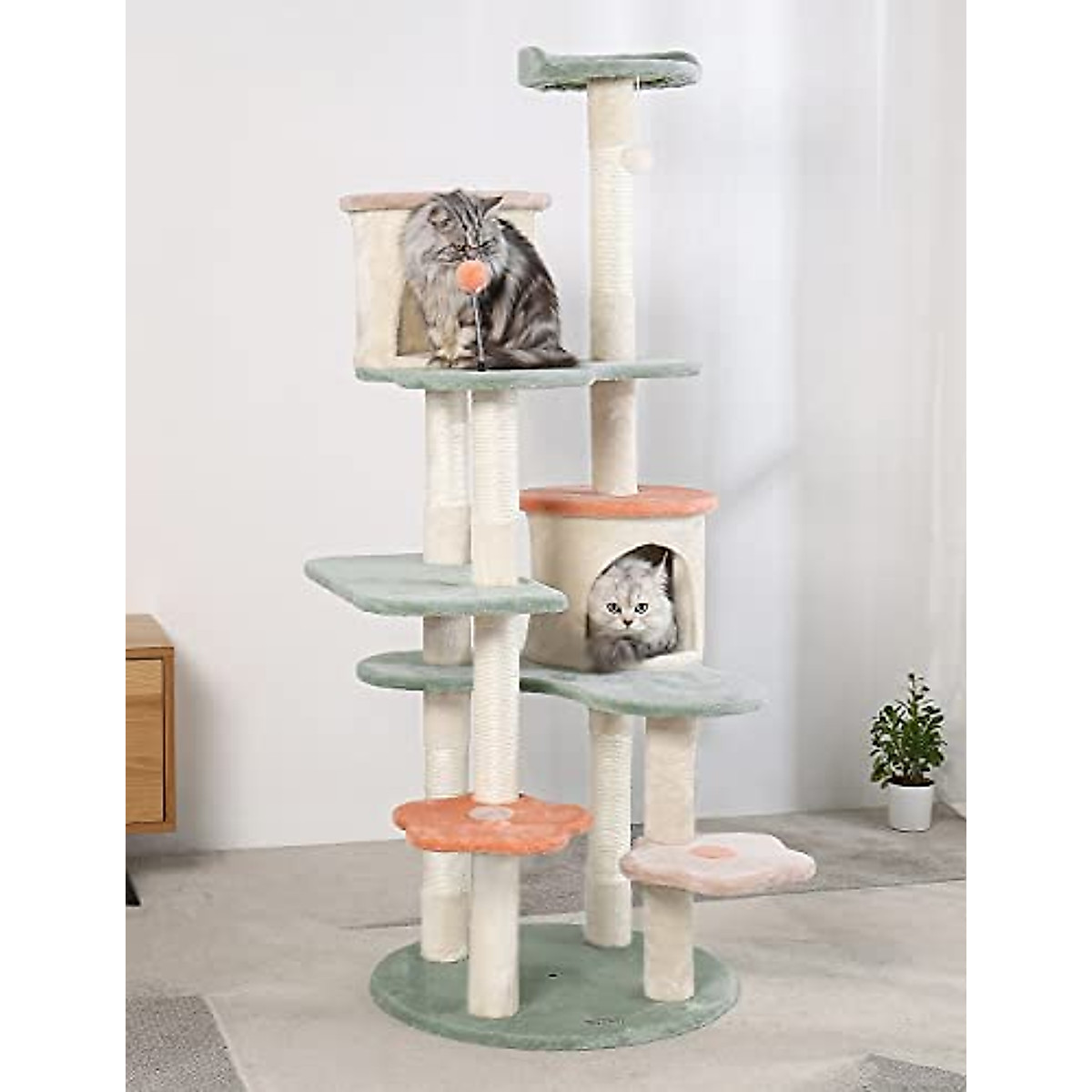 HYABi 63 inch cat Tree Creative Flower cat Climbing Frame cat Apartment with Flower Rest Platform(Large 7 Platforms)