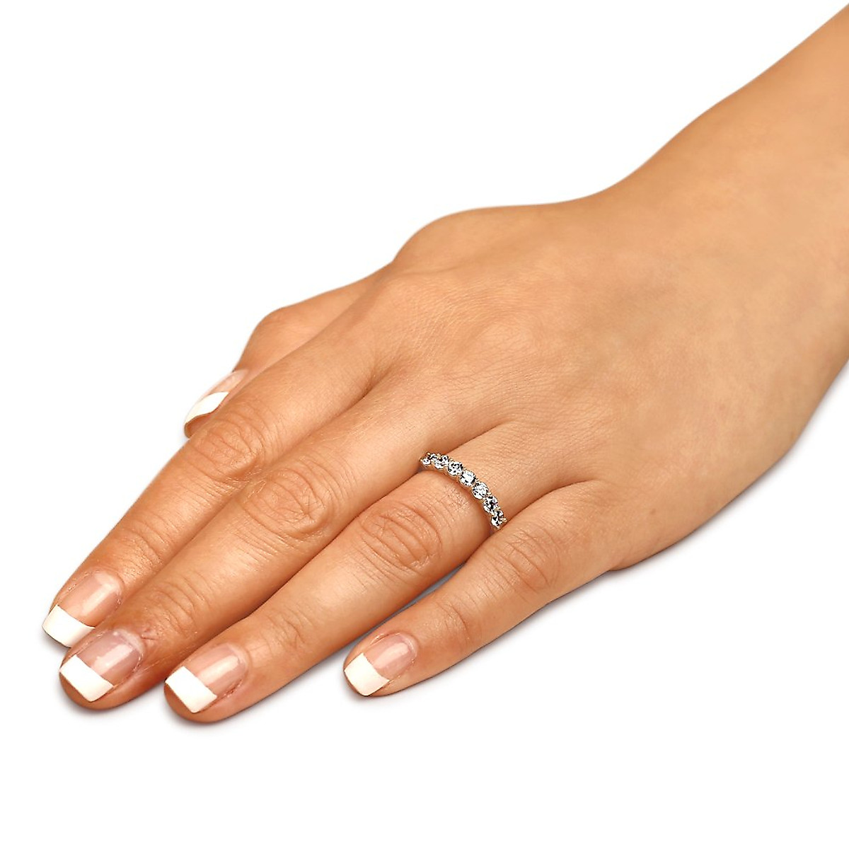 Size - 9 - Solid 14k Yellow Gold 3mm Round Cut Seven Stone Prong Set Anniversary Ring Wedding Band CZ Cubic Zirconia 1/2 cttw.