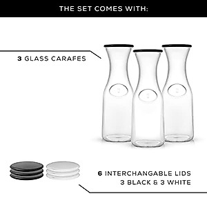 JoyJolt Glass Carafe with Lids. 3 Glass Carafes for Mimosa Bar 36 oz Capacity. 6 Lids! Brunch Decorations, Bedside Water Carafe, Orange Juice Container, Catering Drink Carafes & Pitchers for Parties