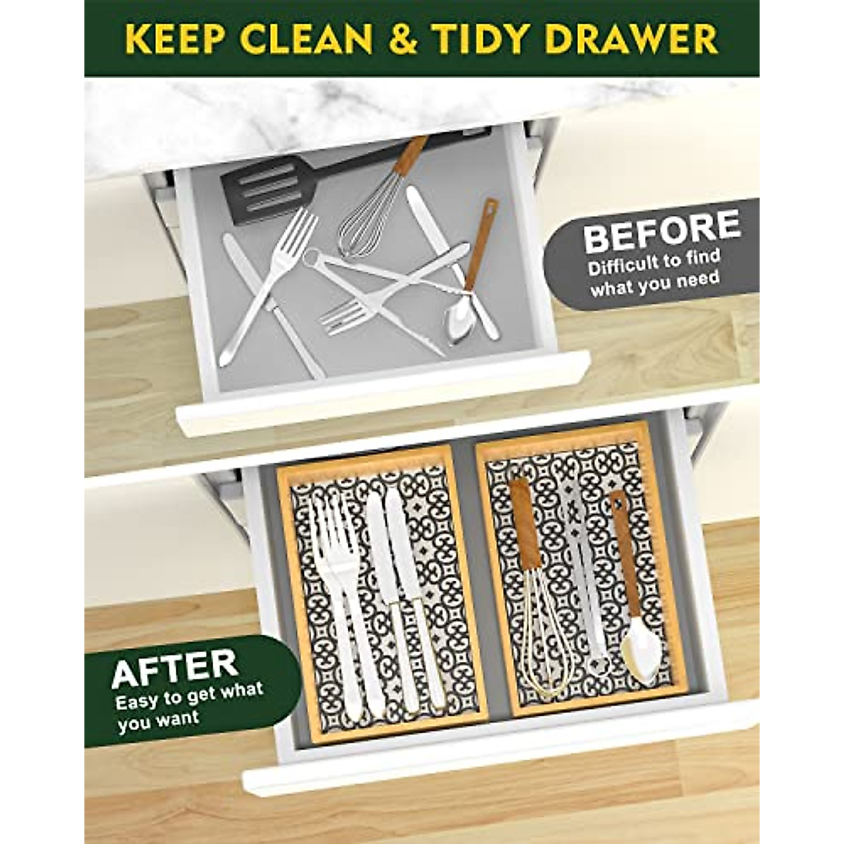 VenDotbi Bamboo Drawer Organizer Storage Box, Multi-Use Stackable Tray Drawer Organizer for Kitchen, Bathroom, Office Desk, Makeup, Jewelry-2Pack