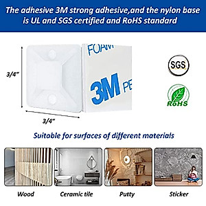 Strong Back-Glue Self Adhesive Cable Zip Tie Mounts Kit - 100 Set Cable Management Clips with 6" Zip Ties, Wire Holders and Screws - Outdoor Sticky Wire Organizer Clips - White