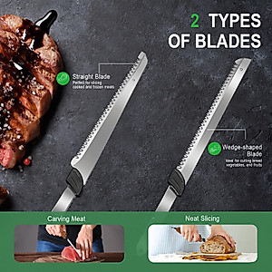 Zuplo Electric Knife - Electric Carving Knife for Meat Slicing, Bread Slicing, Ergonomic Handle with 2 Stainless Steel Blades for Sliced Meat & Bread(Faux Leather Texture)