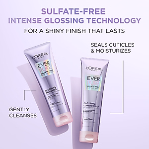 L'Oreal Paris Sulfate Free Glossing Shampoo and Conditioner Set with Hair Treatment, Intensifies Hair Shine & Smoothness, pH Balanced Vegan Hair Care, EverPure, 8.5 Fl Oz