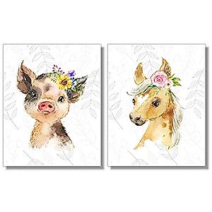 Baby Farm Animals Wall Art Prints - Nursery Decor - Set of 6-8x10 - Unframed - Watercolor