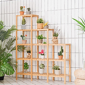 Giantex 5 Tier Bamboo Shelf, Cube Storage Organizer w/ 9 Cubes, Bamboo Bathroom Shelf, Multipurpose Storage Organizer Display Plant Stand for Home Office Living Room Balcony