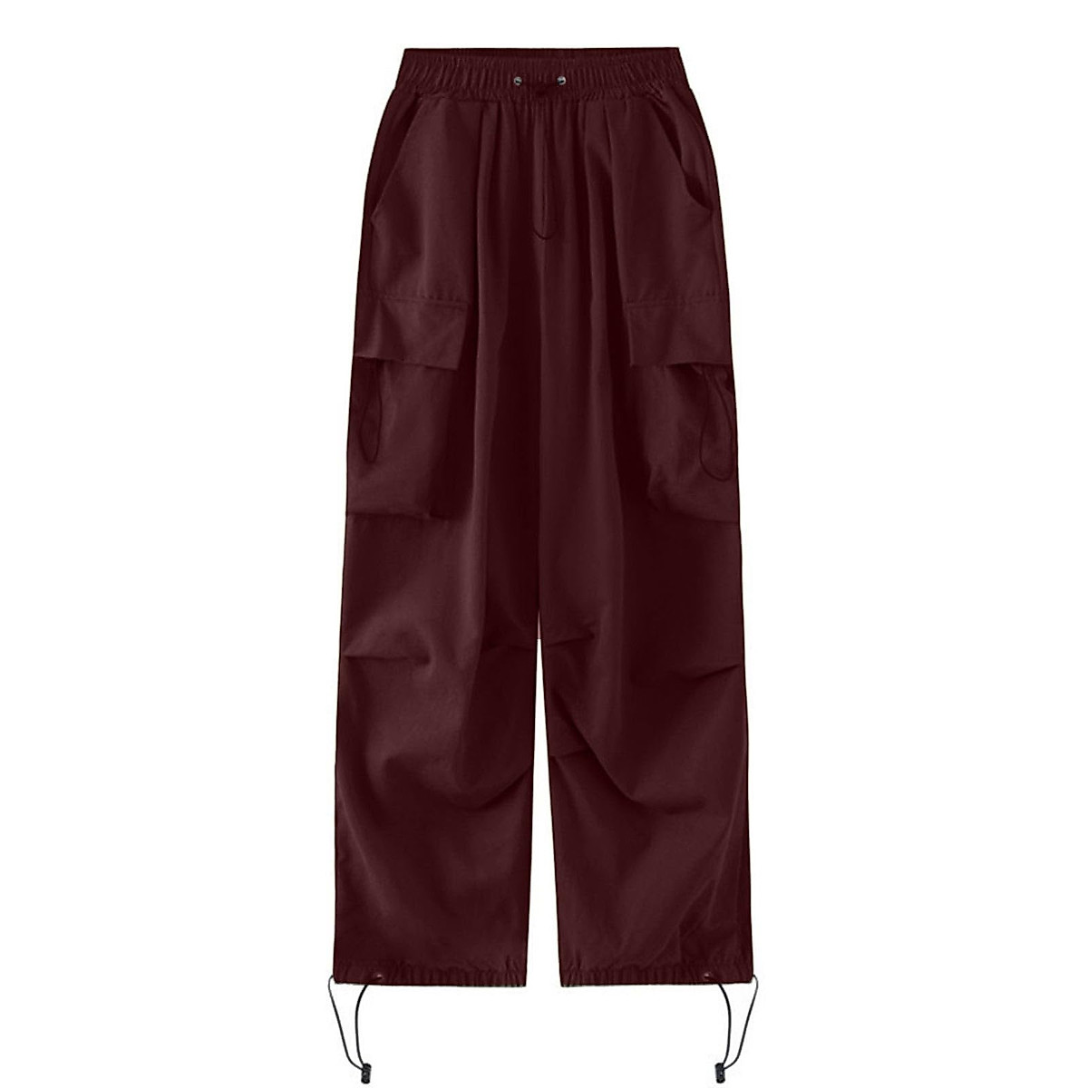 Parachute Womens Elastic Waist Drawstring Pants - Y2K Low Waist Baggy Jogger Sweatpants with Pockets