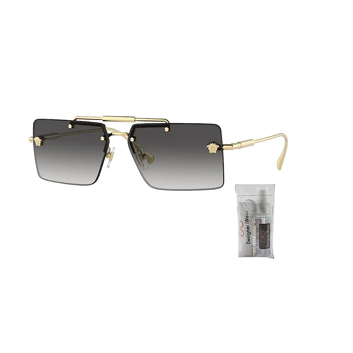 Versace VE2245 10028G 60MM Gold/Grey Gradient Rectangle Sunglasses for Women + BUNDLE With Designer iWear Eyewear Kit