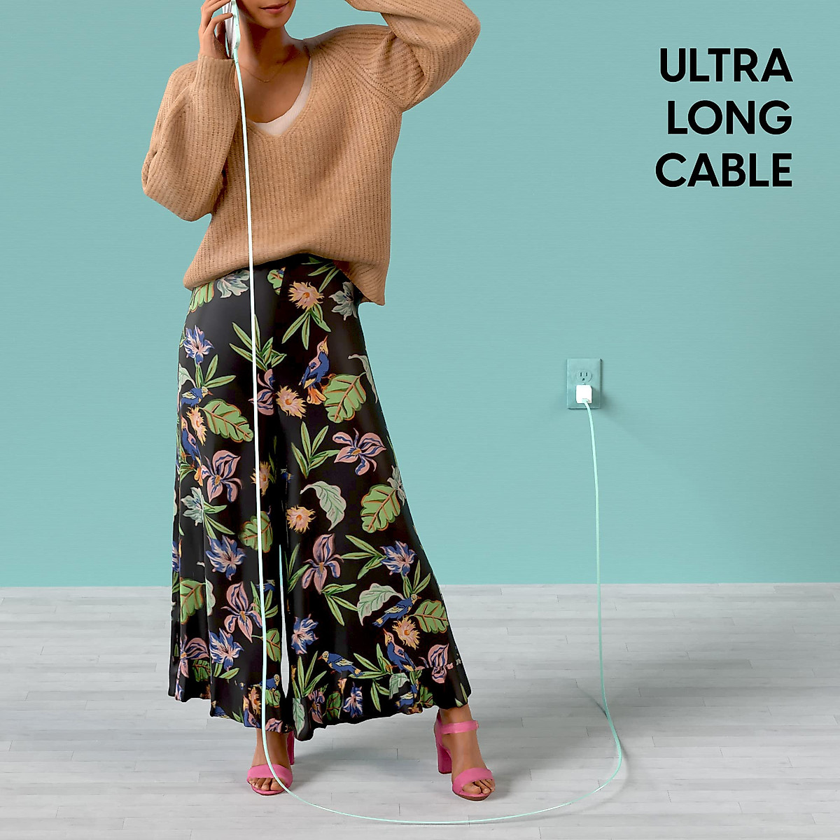 TalkWorks Flat Lightning Charging Cable Compatible w/iPhone 14/Plus/Pro/Pro Max, 13/Mini/Pro/Pro Max, 12/Pro/Pro Max/Mini, 11/Pro/Pro Max, XR, XS, XS Max, X, 8, 7, 6, 5-7' Charger Cord (Mint Green)