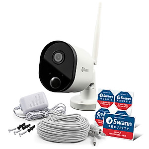 Swann Outdoor Home Security IP Camera, 1080p Wifi Surveillance Cam, IP66 Weatherproof Rating, Night Vision, Heat & Motion Sensor, Wi-Fi Alexa + Google, SWWHD-OUTCAM, White