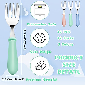 12PCS Toddler Forks & Spoons,Stainless Steel Baby Utensils,Kids Silverware Children's Cutlery Set for Self Feeding,BPA Free Metal Toddler Flatware with Handle for Boys Girls(Mixcolor 6 Spoons 6 Forks)