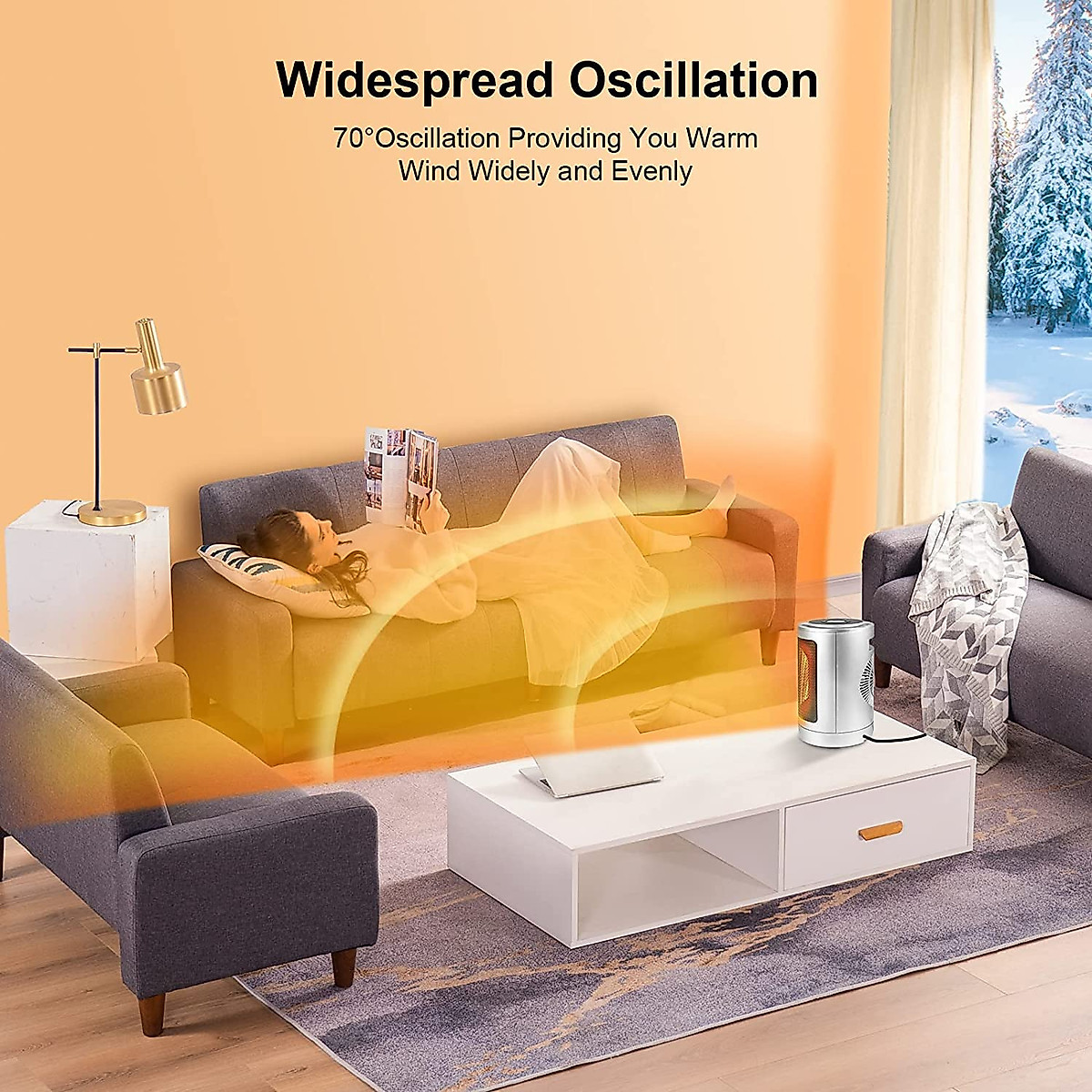 Space Heater, 1500W Ceramic Quiet Room Heater with Adjustable Thermostat, Tip-Over and Overheat Protection, Portable Electric Heater for Office Bedroom Indoors