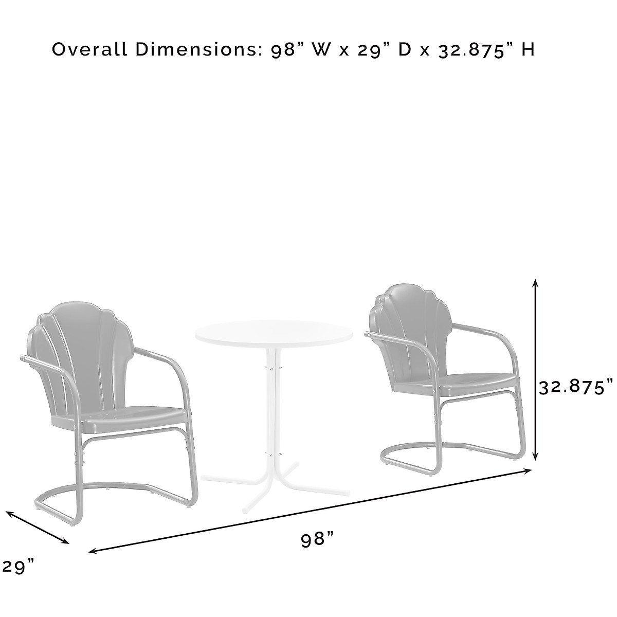Crosley Furniture Tulip 3-Piece Outdoor Bistro Set, Vintage Retro Metal Patio Table and Chairs for Dining, Lavender Gloss/White Satin