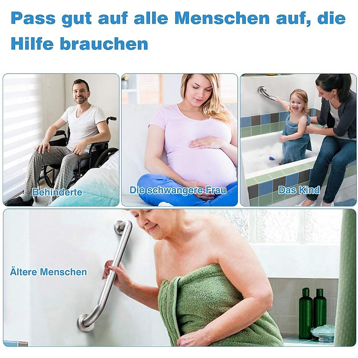 20inch Stainless Steel Shower Grab Bar, Anti Slip Shower Grab Bar Handle Knurled Balance Bar Safety Hand Rail Support Wall Stainless Steel Bath Wall Shower Handle Bath Handle for Bathroom