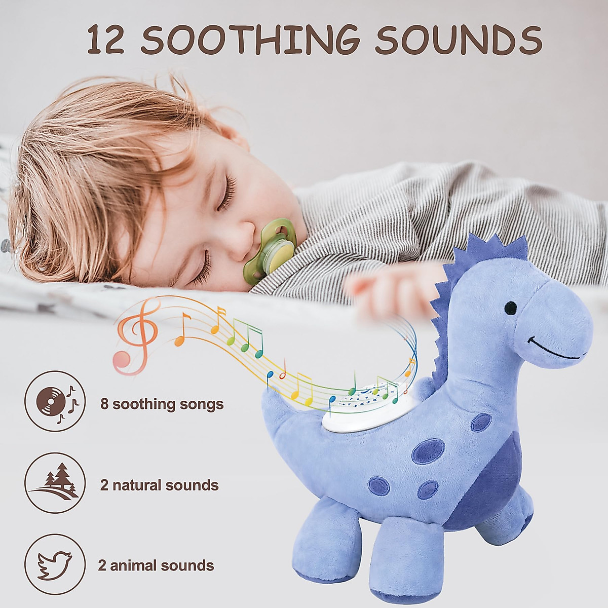 Baby Sleep Soother Pillow Pets Dream Lites Dinosaur Projector Plush Toys for Boys Girls Baby Sound Machine Stuffed Animal Machine Pillow Ceiling Toys for Toddler