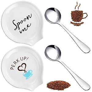 4 Pieces Coffee Spoon Rest and Spoon Small Teaspoon Holder Ceramic Coffee Spoon Holder Rests for Coffee Station Decor Stove Top Countertop Kitchen Accessories Nice Present for Coffee Lovers