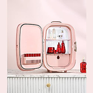 Doodran LED Mirror Beauty Mini Refrigerator for Bedroom Portable Compact Makeup Fridge to Skin Care Cosmetics Chill Perfect for Girls Woman,Pink