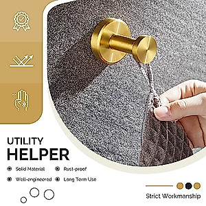 Angle Simple Towel Hook Brushed Gold 2 PCS, SUS304 Stainless Steel Hand Towel Holder, Bathroom Towel Hanger, Robe Hook for Wall
