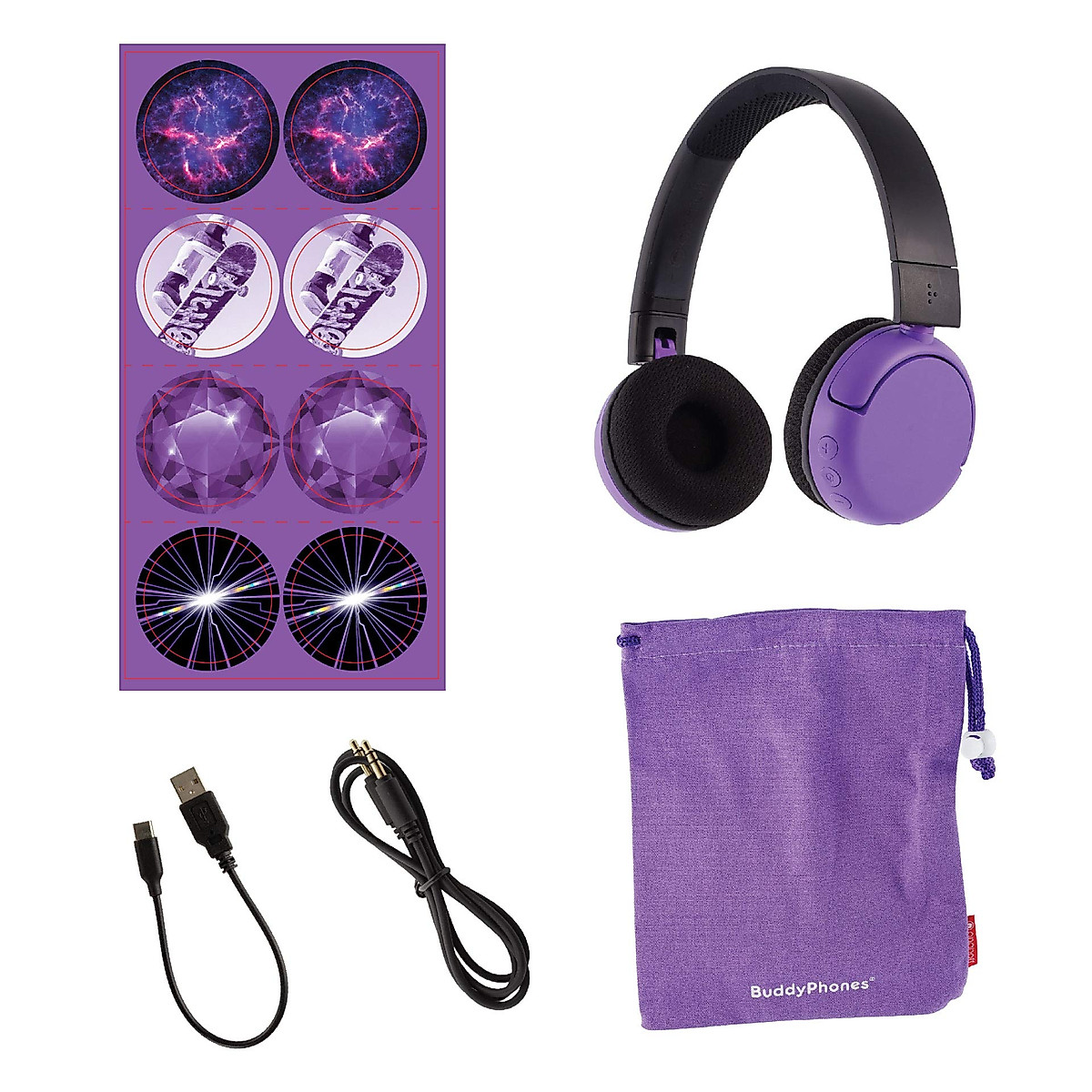 Made for Amazon, Volume Limiting Bluetooth BuddyPhones, PopTime in Purple. Ages (8-15)