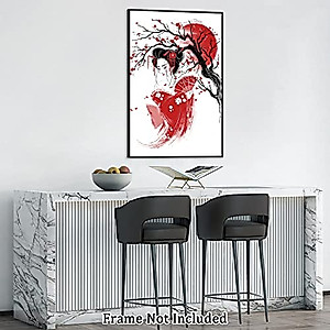 Canvas Wall Art Japanese Geisha Canvas Print Artwork Red Sun And Japanese Woman Wall Art Paintings Modern Picture Print Unframed for Living Room Dinning Room Bedroom Bathroom Home Decor 20x30inch