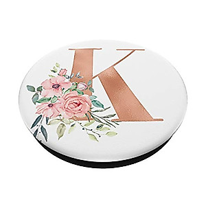 Rose Blush Floral Monogram Letter K Pretty Pink Flowers PopSockets PopGrip: Swappable Grip for Phones & Tablets