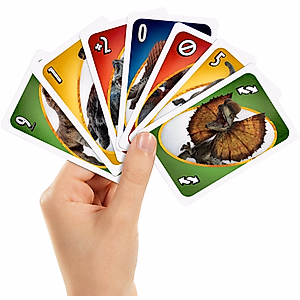 Mattel Games UNO Jurassic World Dominion Card Game, Movie-Inspired Deck with Dinosaur Graphics in Collectible Storage & Travel Tin for Kids, Fans, Adults & Family Nights