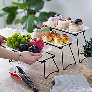 HAPPY KIT 3 Tier Serving Tray Set and Tiered Tray Stand,12 Inch Widened Porcelain Platters with Freely Combinable Rack,Decor Cupcake Stand for Christmas Party Display,Dessert Trays Collapsible