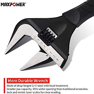 MAXPOWER Stubby Adjustable Wrench Deep Jaw Wide Opening, 6-Inch and 10-Inch Plumbing Wrench Set with Kitbag