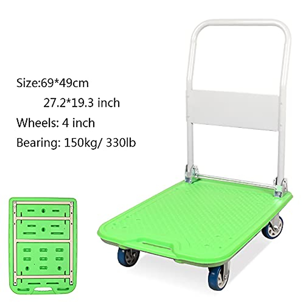 Generic Cart Foldable Platform Truck Plastic Deck Metal Handle Folding Push Cart for Moving Silent Wheels Trolley Fit Outdoor Indoor Transport Platform Truck Cart (Size : White-Mute)